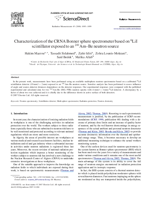 (PDF) Characterization of the CRNA Bonner sphere spectrometer based on ...