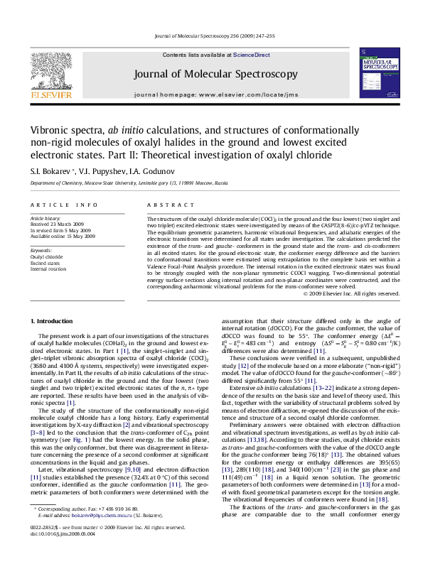 (PDF) Vibronic spectra, ab initio calculations, and structures of ...