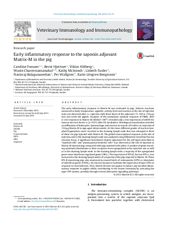 (PDF) Early inflammatory response to the saponin adjuvant Matrix-M in ...
