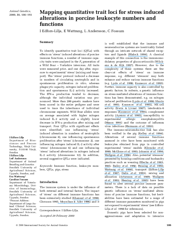 (PDF) Mapping quantitative trait loci for stress induced alterations in porcine leukocyte ...