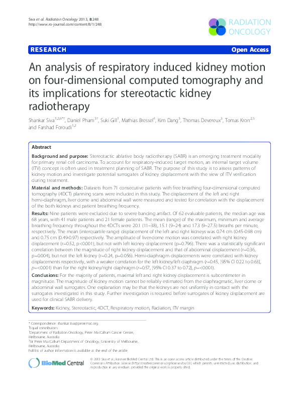 (PDF) An analysis of respiratory induced kidney motion on four-dimensional computed tomography ...