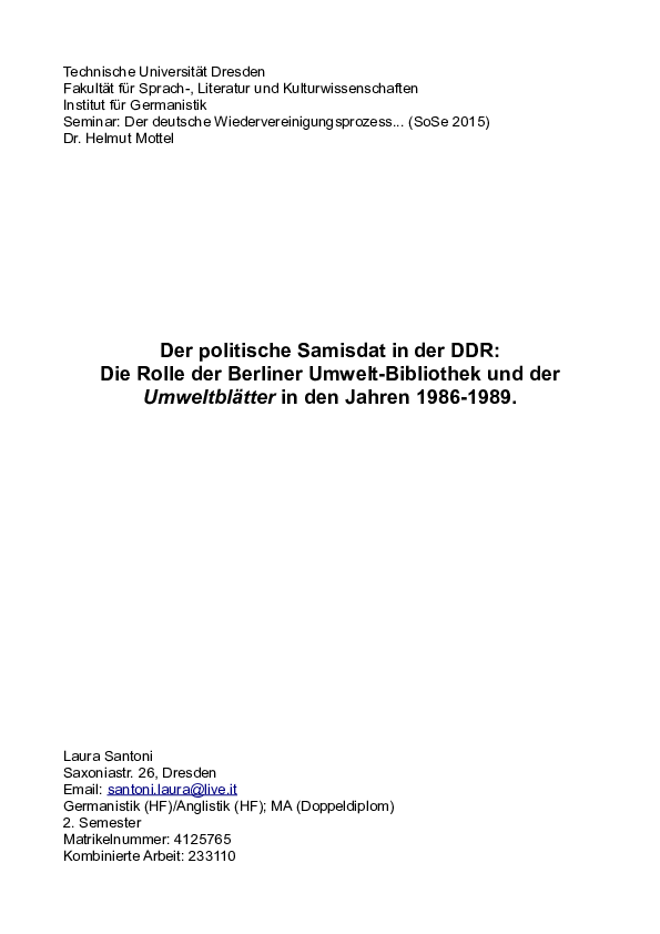 (PDF) Der politische Samisdat in der DDR: Die Rolle der Berliner Umwelt ...