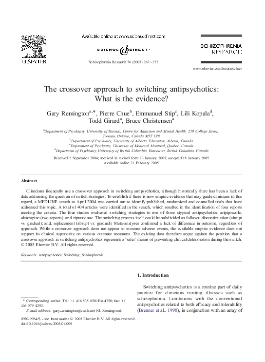 (PDF) The crossover approach to switching antipsychotics: What is the ...