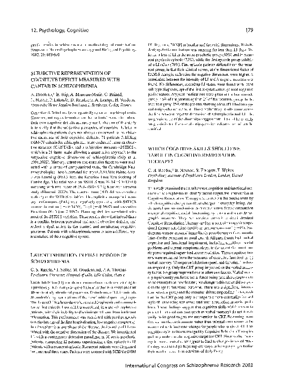 (PDF) Subjective representation of cognitive deficit measured with ...