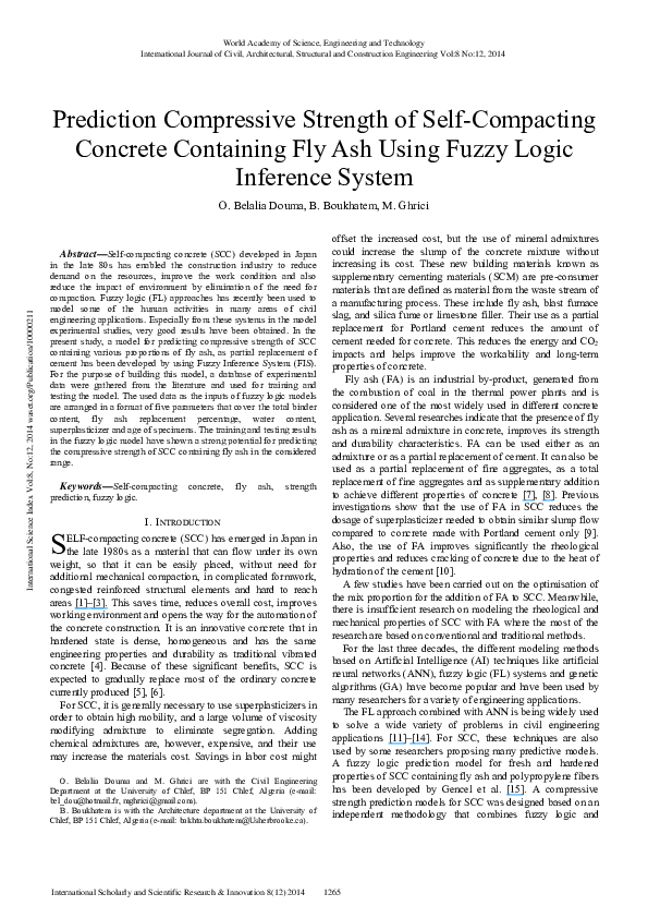 Pdf Prediction Compressive Strength Of Self Compacting Concrete Containing Fly Ash Using Fuzzy