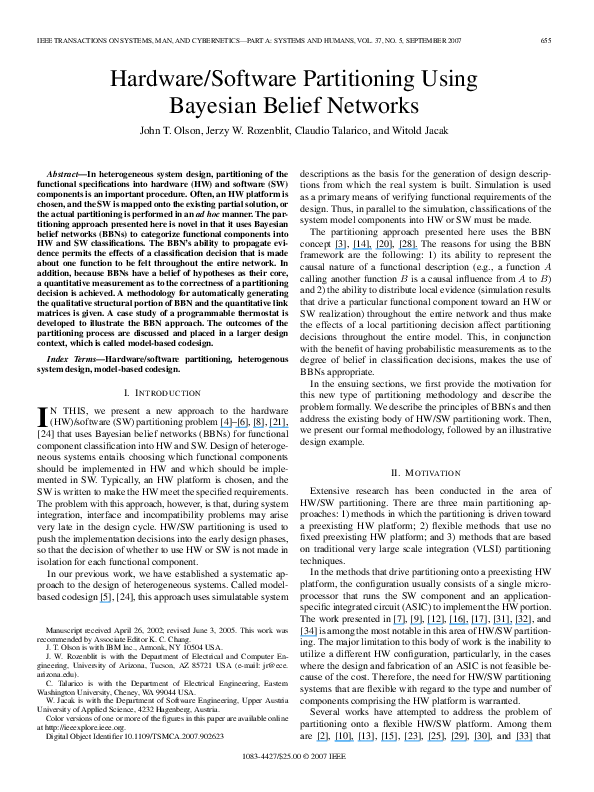 (PDF) Hardware/Software Partitioning Using Bayesian Belief Networks