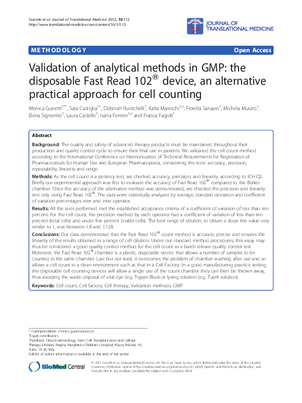 (PDF) Validation of analytical methods in GMP: the disposable Fast Read ...