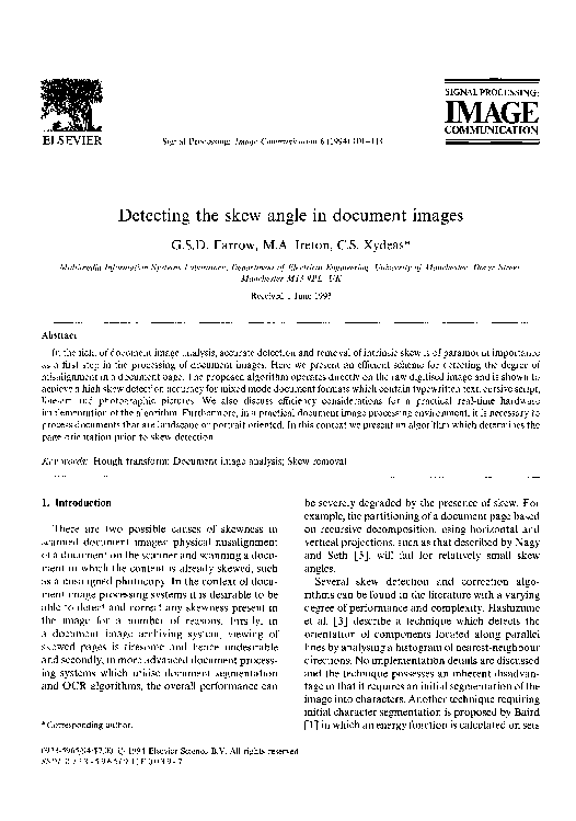 (PDF) Detecting the skew angle in document images