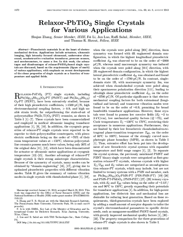 (PDF) Relaxor-PbTiO3 Single Crystals for Various Applications