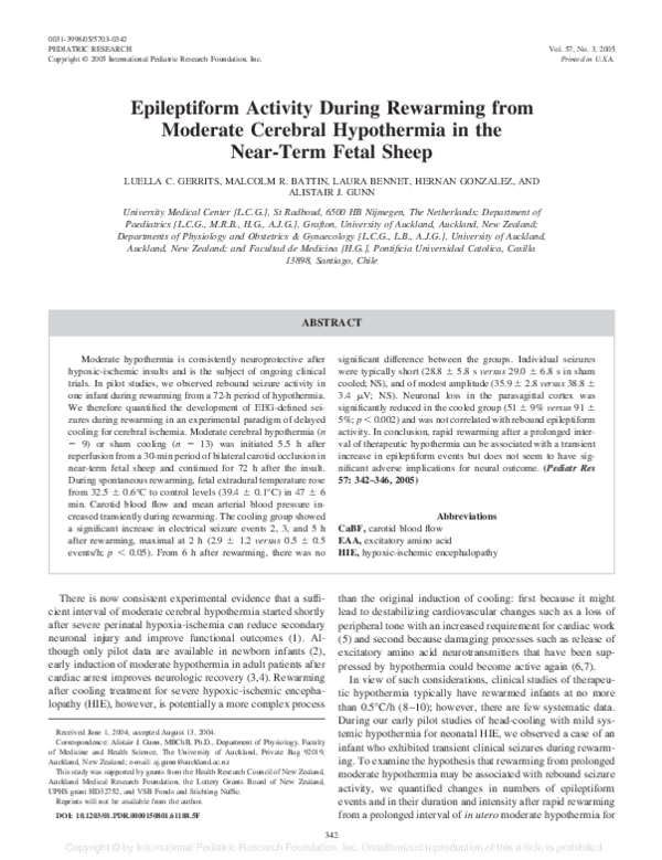 (PDF) Epileptiform Activity During Rewarming from Moderate Cerebral ...