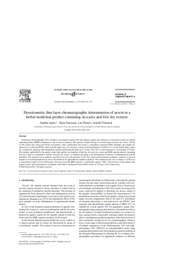 (PDF) Densitometric thin-layer chromatographic determination of aescin in a herbal medicinal ...