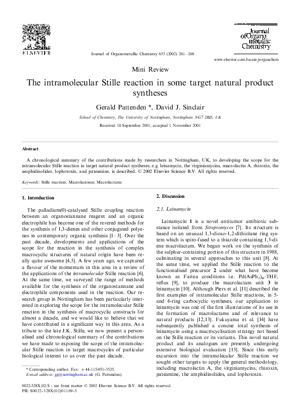 (PDF) The intramolecular Stille reaction in some target natural product ...
