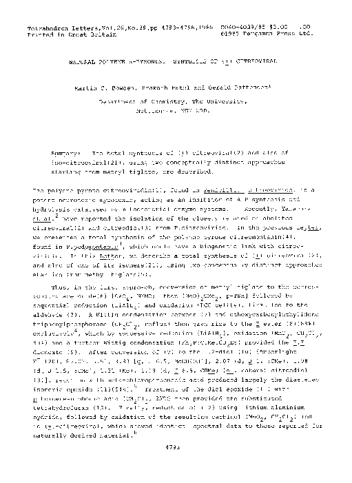 (PDF) Natural polyene α-pyrones. Synthesis of (±)-citreoviral | Gerald ...