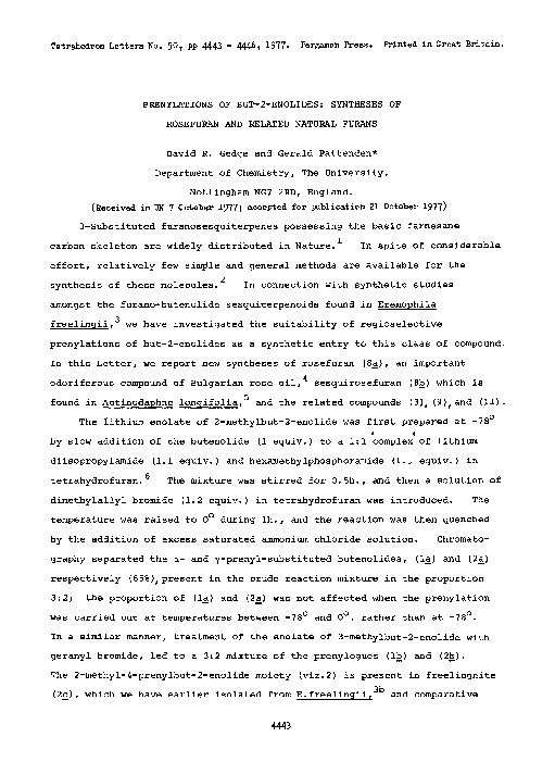 (PDF) Prenylations of but-2-enolides: syntheses of Rosefuran and ...