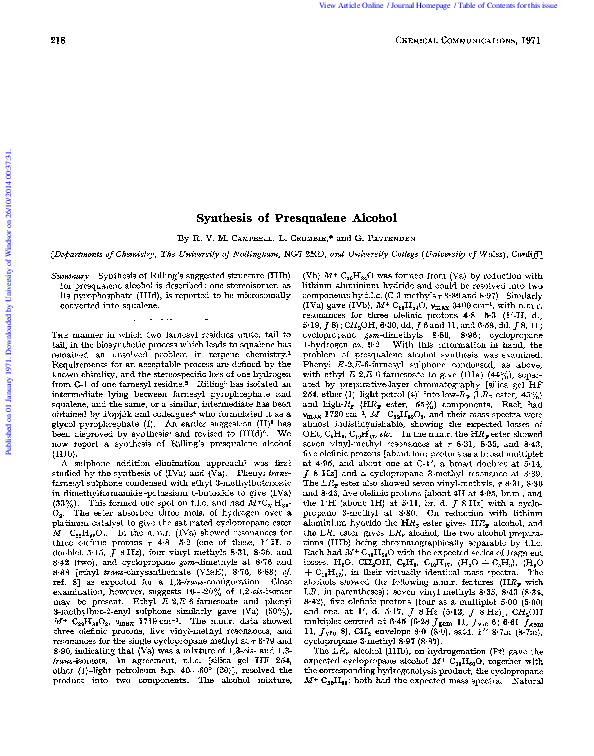 (PDF) Synthesis of presqualene alcohol | Gerald Pattenden - Academia.edu