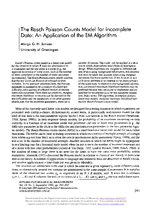 (PDF) The Rasch Poisson Counts Model for Incomplete Data: An Application of the EM Algorithm