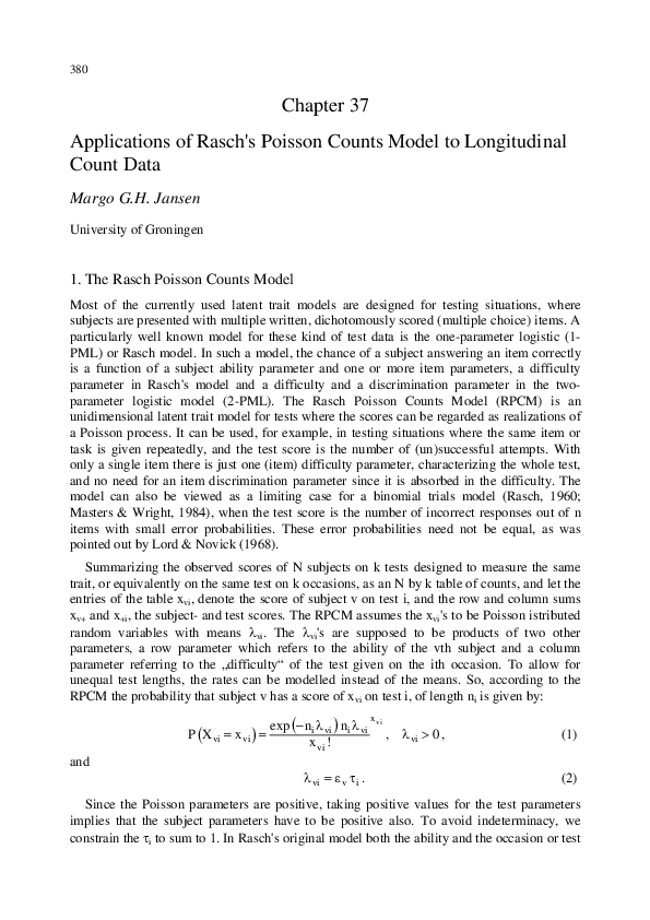 (PDF) Chapter 37 Applications of Rasch's Poisson Counts Model to Longitudinal Count Data