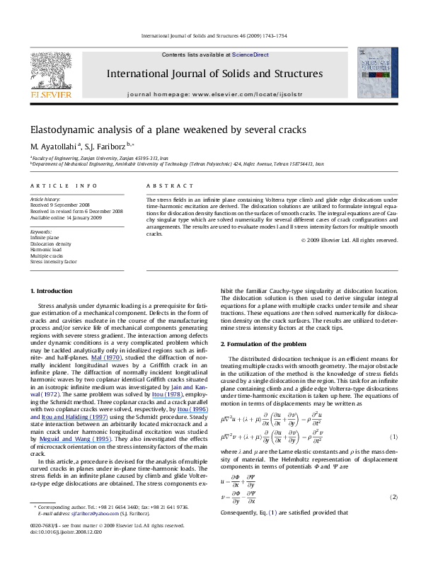(PDF) Elastodynamic analysis of a plane weakened by several cracks