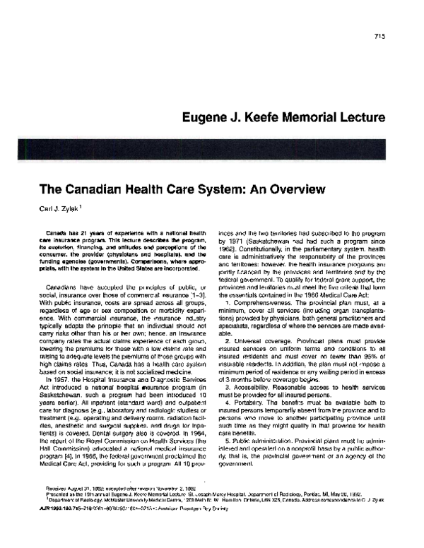 (PDF) The Canadian health care system: An overview