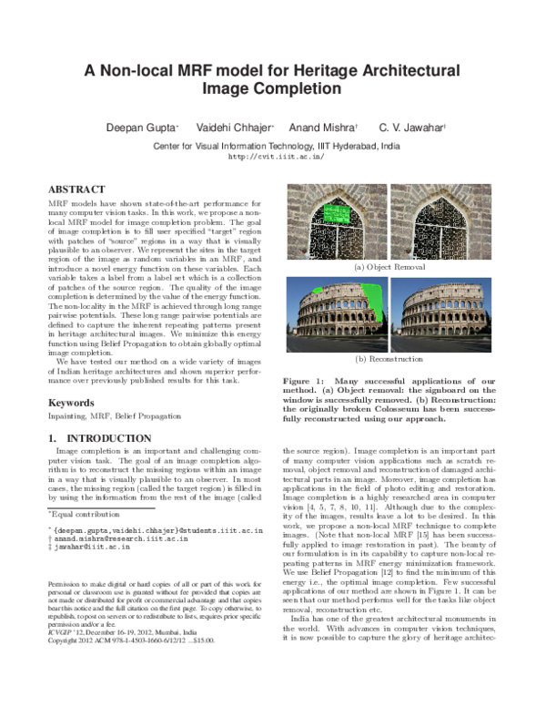 (PDF) A Non-local MRF model for Heritage Architectural Image Completion