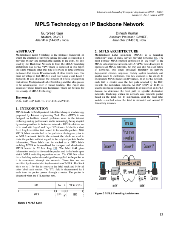 (PDF) MPLS Technology on IP Backbone Network
