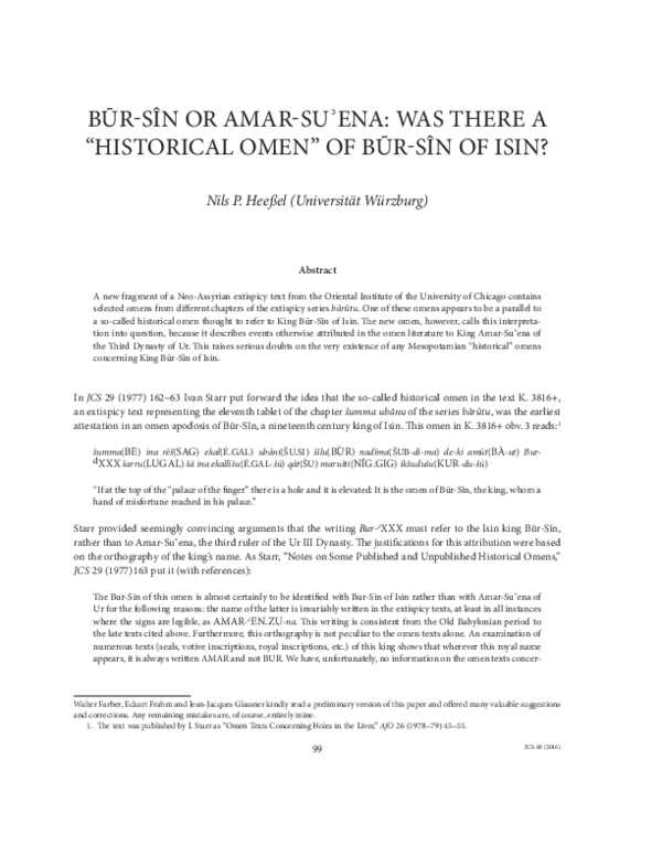 (PDF) Būr-Sîn or Amar-Suʾena: Was there a "Historical Omen" of Būr-Sîn ...