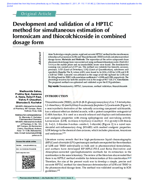 Pdf Development And Validation Of A Hptlc Method For Simultaneous Estimation Of Drotaverine