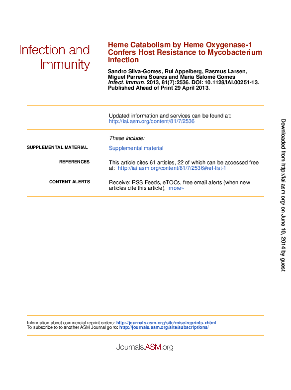 (PDF) Heme Catabolism by Heme Oxygenase-1 Confers Host Resistance to ...
