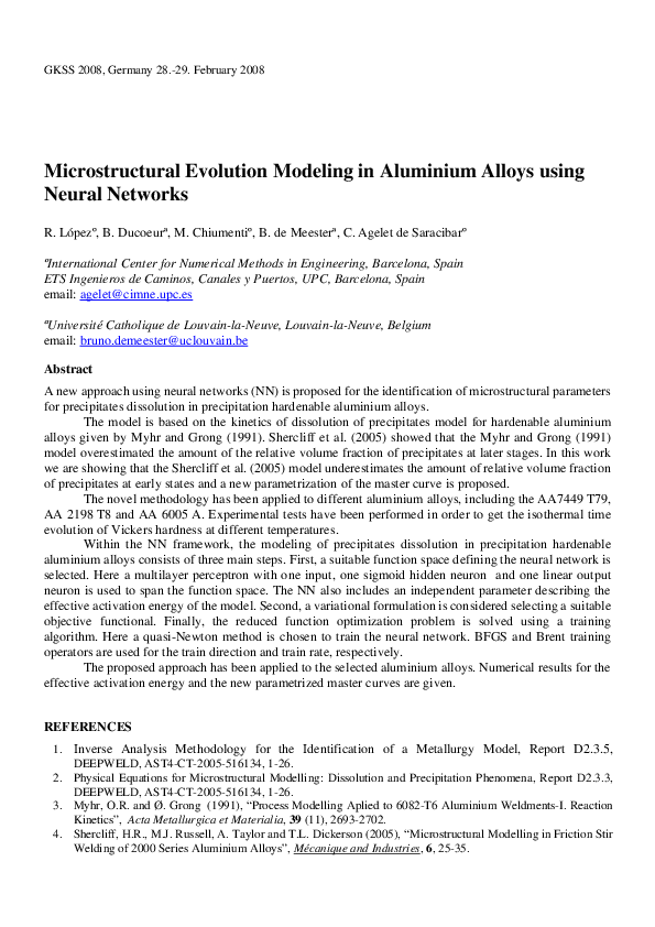 (PDF) Microstructural Evolution Modeling in Aluminium Alloys using Neural Networks