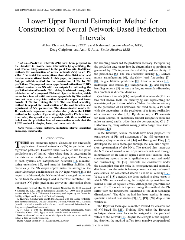 (PDF) Lower Upper Bound Estimation Method for Construction of Neural Network-Based Prediction ...