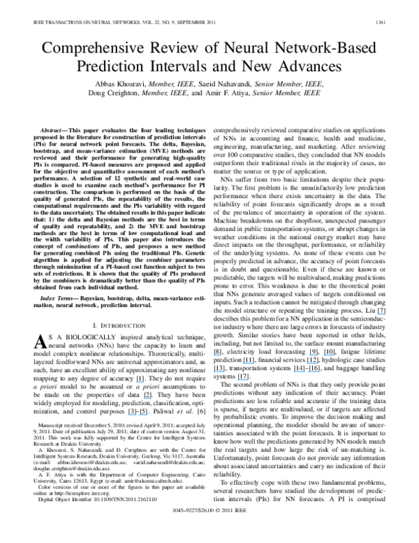(PDF) Comprehensive Review of Neural Network-Based Prediction Intervals and New Advances