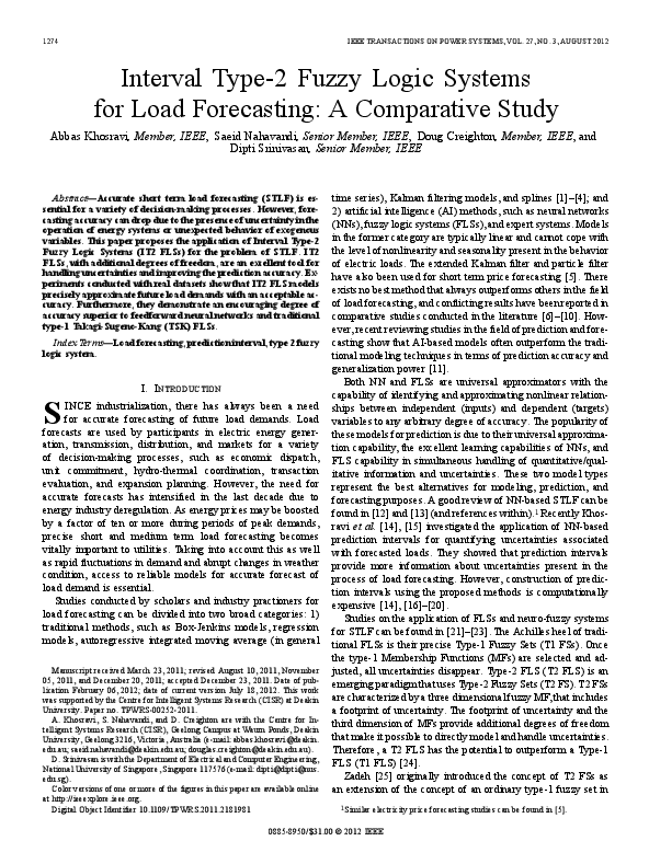 (PDF) Interval Type-2 Fuzzy Logic Systems for Load Forecasting: A Comparative Study