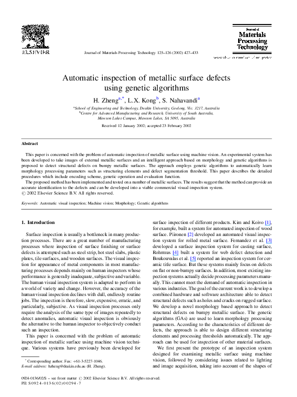 (PDF) Automatic inspection of metallic surface defects using genetic algorithms