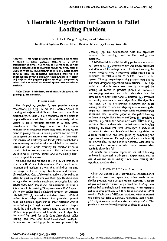 Pdf A Heuristic Algorithm For Carton To Pallet Loading Problem 3701