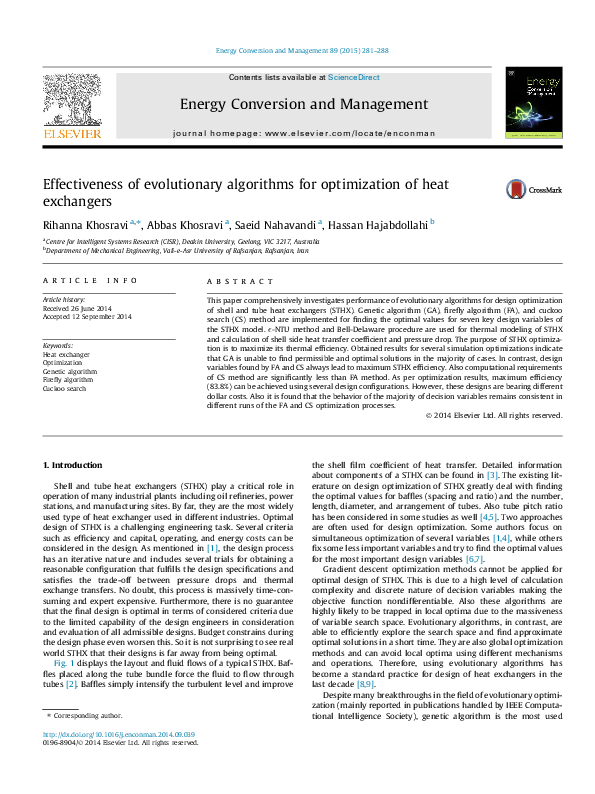 (PDF) Effectiveness of evolutionary algorithms for optimization of heat exchangers