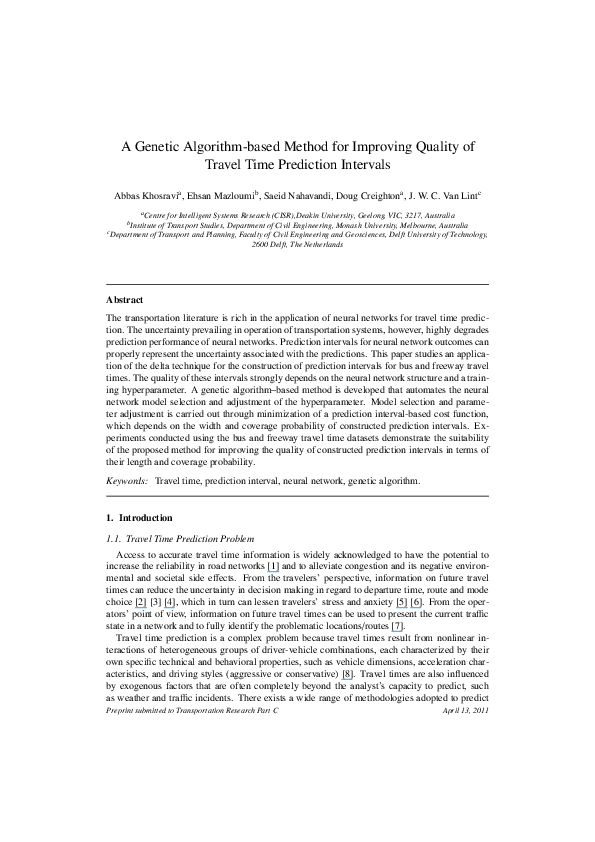 (PDF) A genetic algorithm-based method for improving quality of travel time prediction intervals