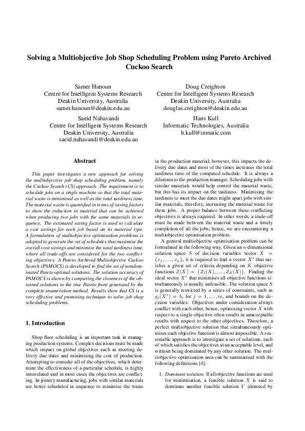 Pdf Solving A Multiobjective Job Shop Scheduling Problem Using Pareto