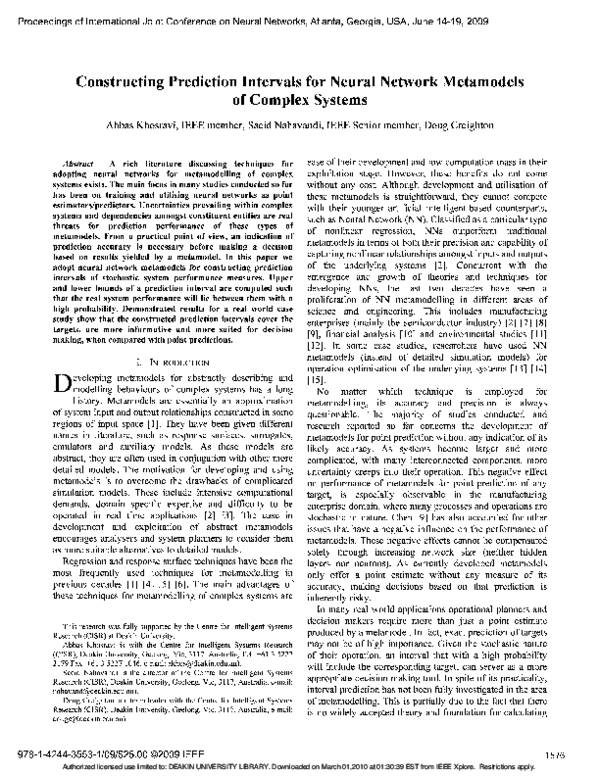 (PDF) Constructing prediction intervals for neural network metamodels of complex systems | Saeid ...