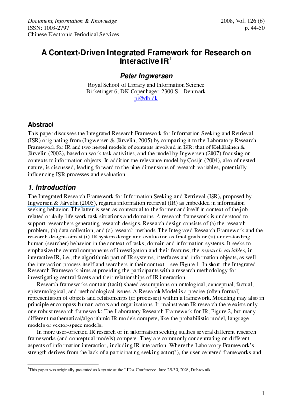 (PDF) A context-driven integrated framework for research on interactive IR