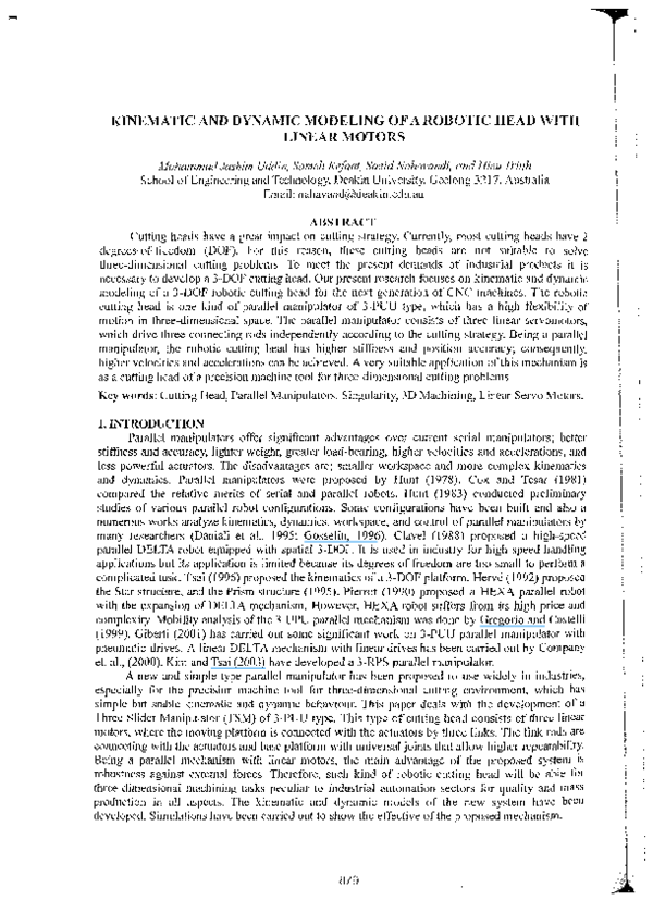 (PDF) Kinematic and dynamic modeling of a robotic head with linear motors