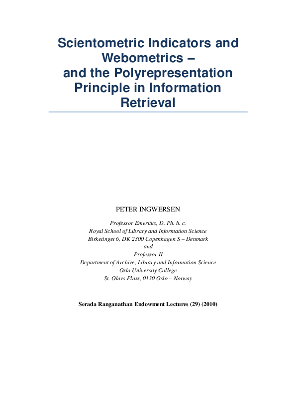 (PDF) Scientometric Indicators and Webometrics and the ...