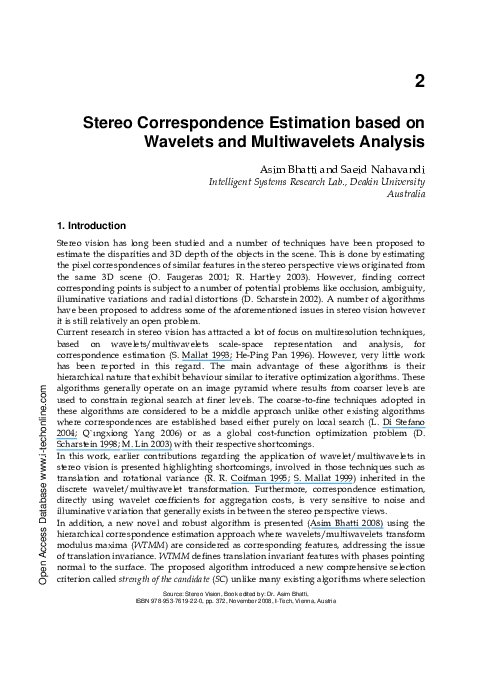 (PDF) Stereo Correspondence Estimation Based on Wavelets and Multiwavelets Analysis