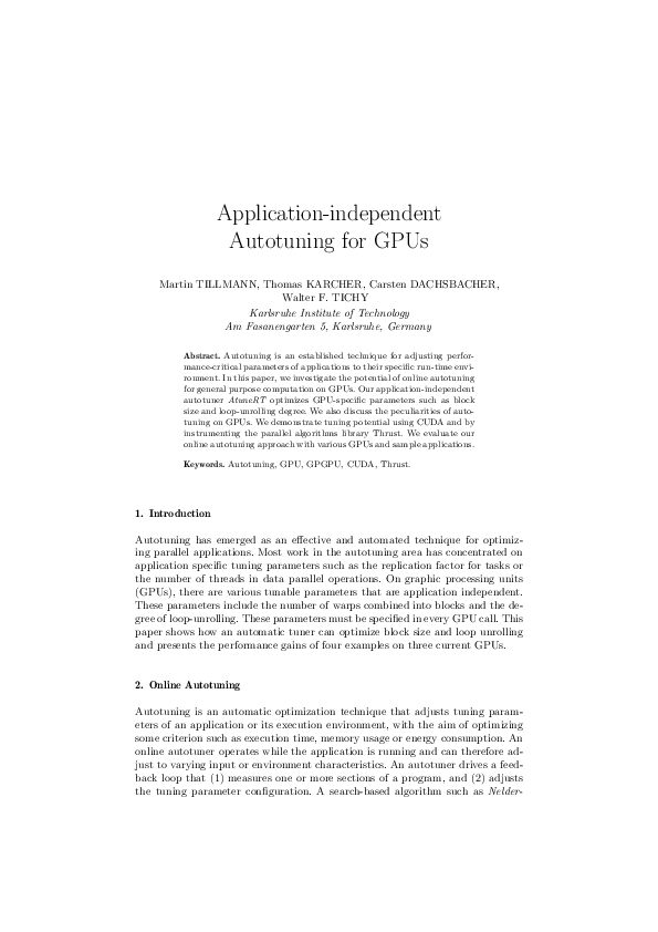 (PDF) Application-independent Autotuning for GPUs | Thomas Karcher ...