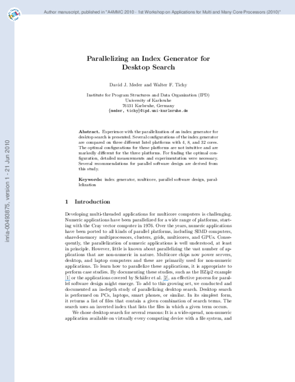 (PDF) Parallelizing an Index Generator for Desktop Search