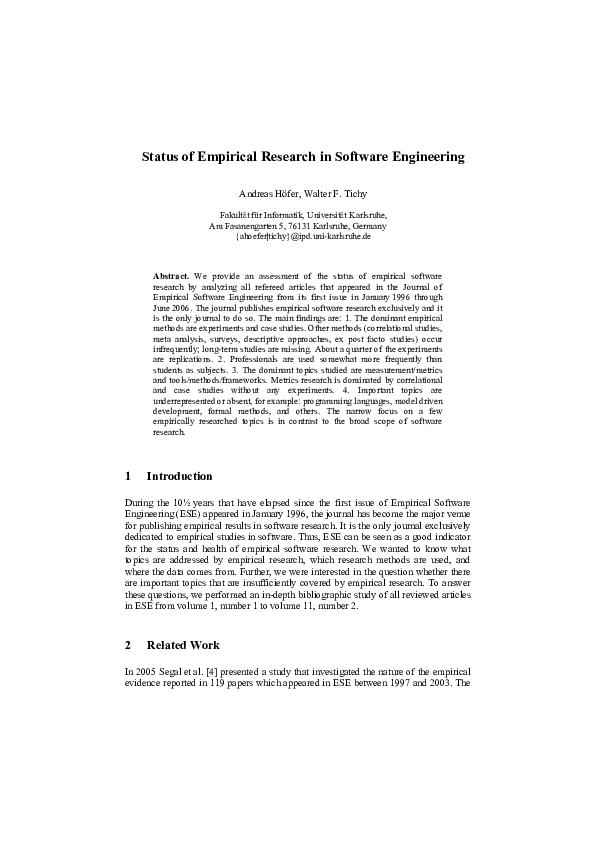 (PDF) Status of Empirical Research in Software Engineering