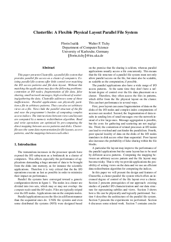 (PDF) Clusterfile: a flexible physical layout parallel file system