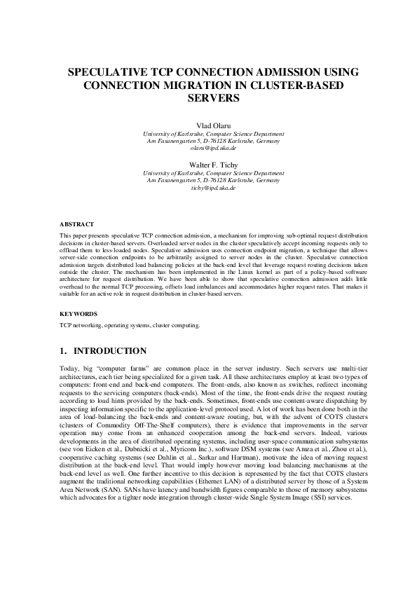 (PDF) Speculative TCP Admission for Cluster Load Balancing