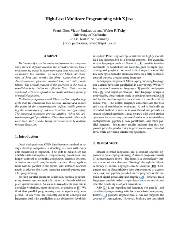 (PDF) High-level multicore programming with XJava