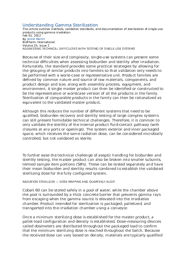 (DOC) Understanding Gamma Sterilization