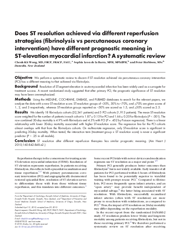 (PDF) Does ST resolution achieved via different reperfusion strategies (fibrinolysis vs ...